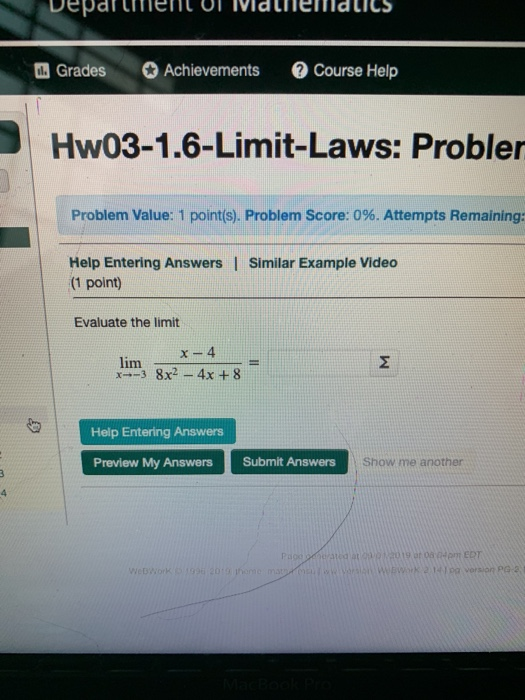Solved Hw02 15 Limits Problem 10 Problem Value 1 