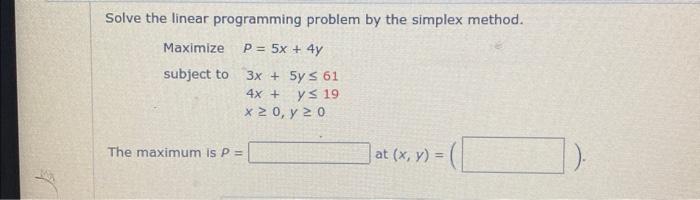 Solved Solve the linear programming problem by the simplex | Chegg.com