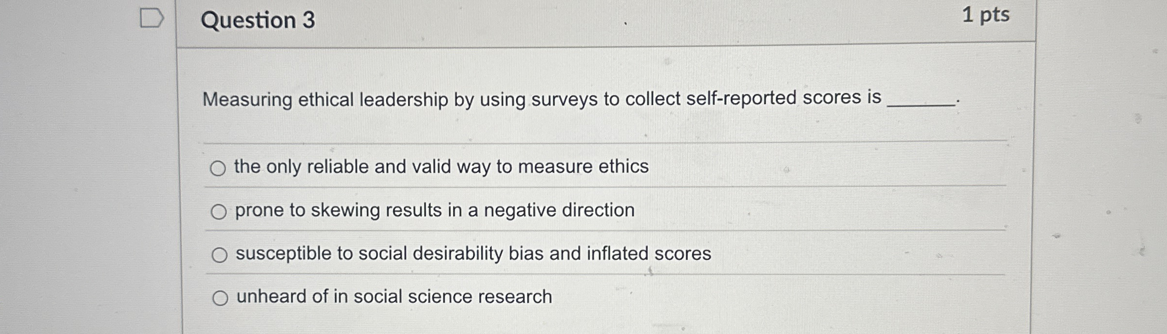 Solved Question 31 ﻿ptsMeasuring ethical leadership by using | Chegg.com