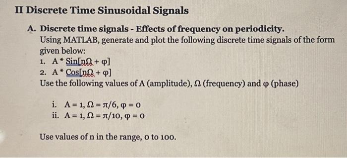 Solved Discrete Time Sinusoidal Signals A. Discrete time | Chegg.com
