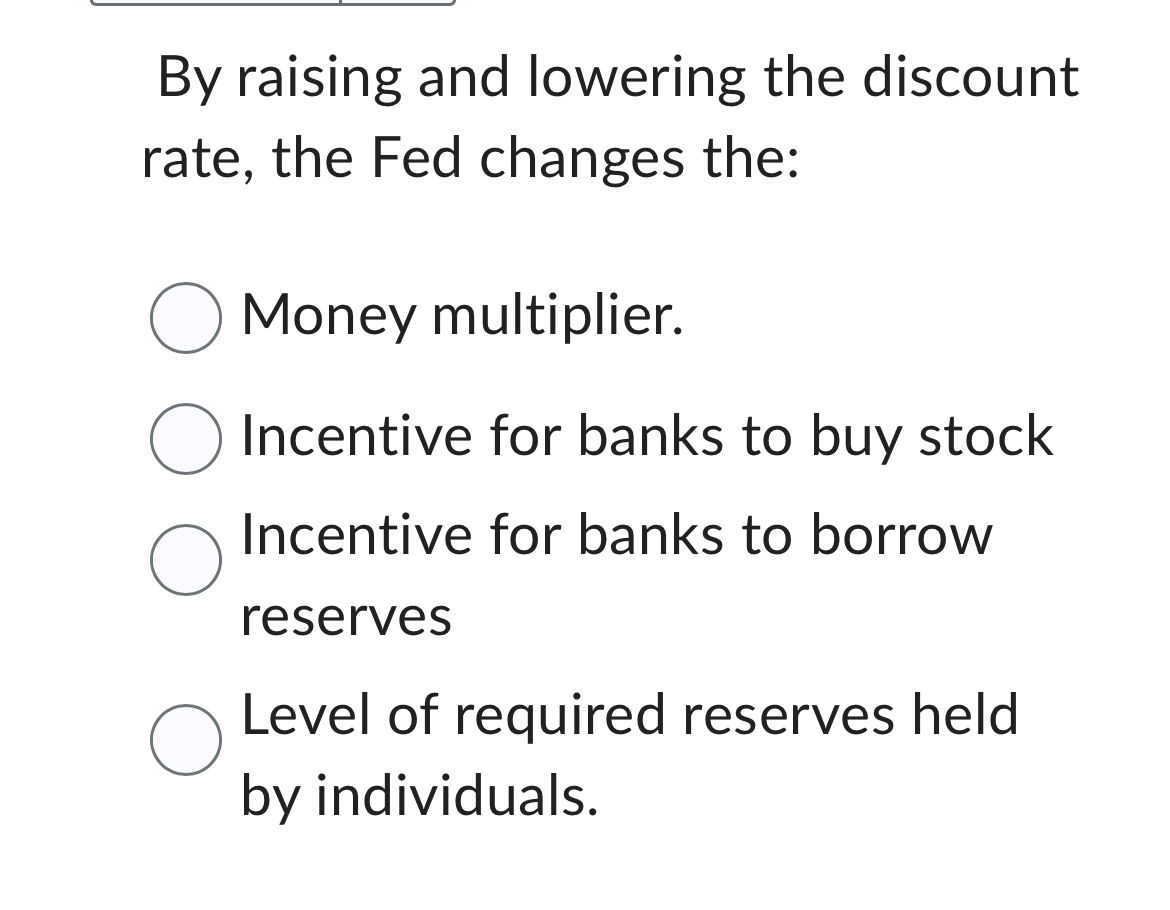Solved By raising and lowering the discount rate, the Fed | Chegg.com