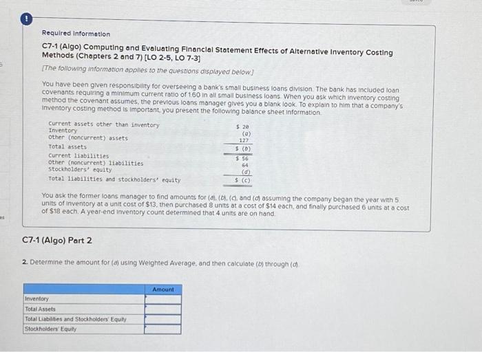 Solved Required information C7-1 (Algo) Computing and | Chegg.com