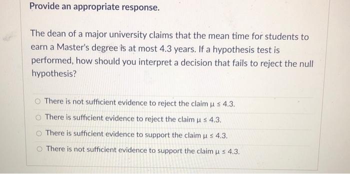 Solved Provide An Appropriate Response The Dean Of A Major