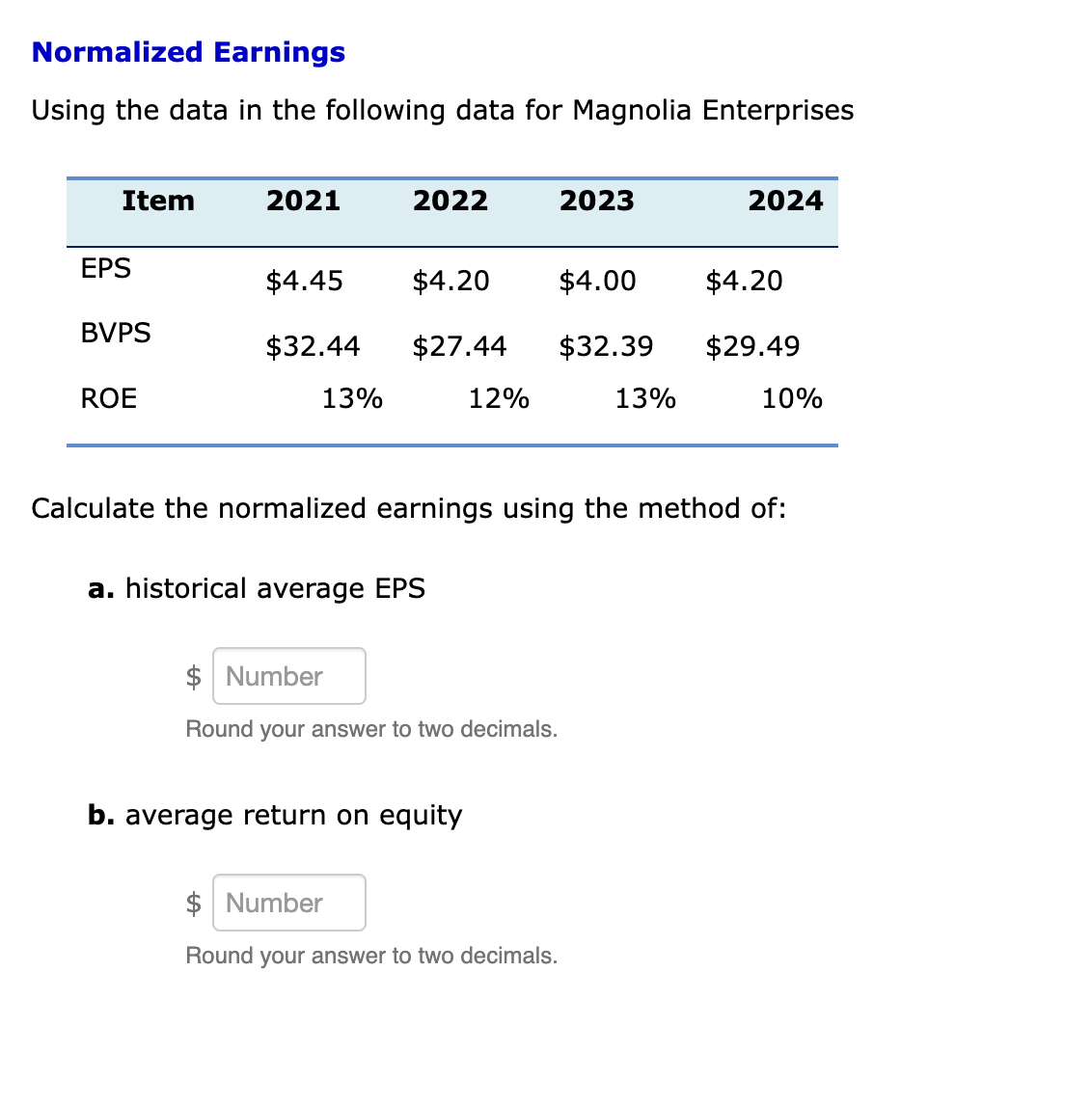 Solved Normalized EarningsUsing the data in the following | Chegg.com