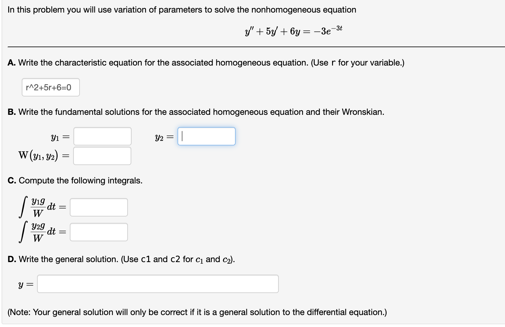 In this problem you will use variation of parameters | Chegg.com