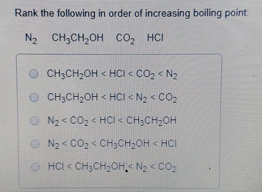 Solved Rank the following in order of increasing boiling | Chegg.com