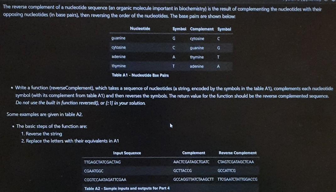 Solved The reverse complement of a nucleotide sequence (an | Chegg.com