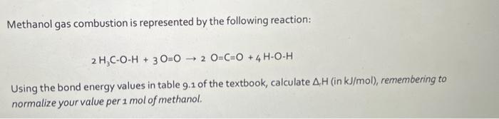 Solved Methanol gas combustion is represented by the | Chegg.com