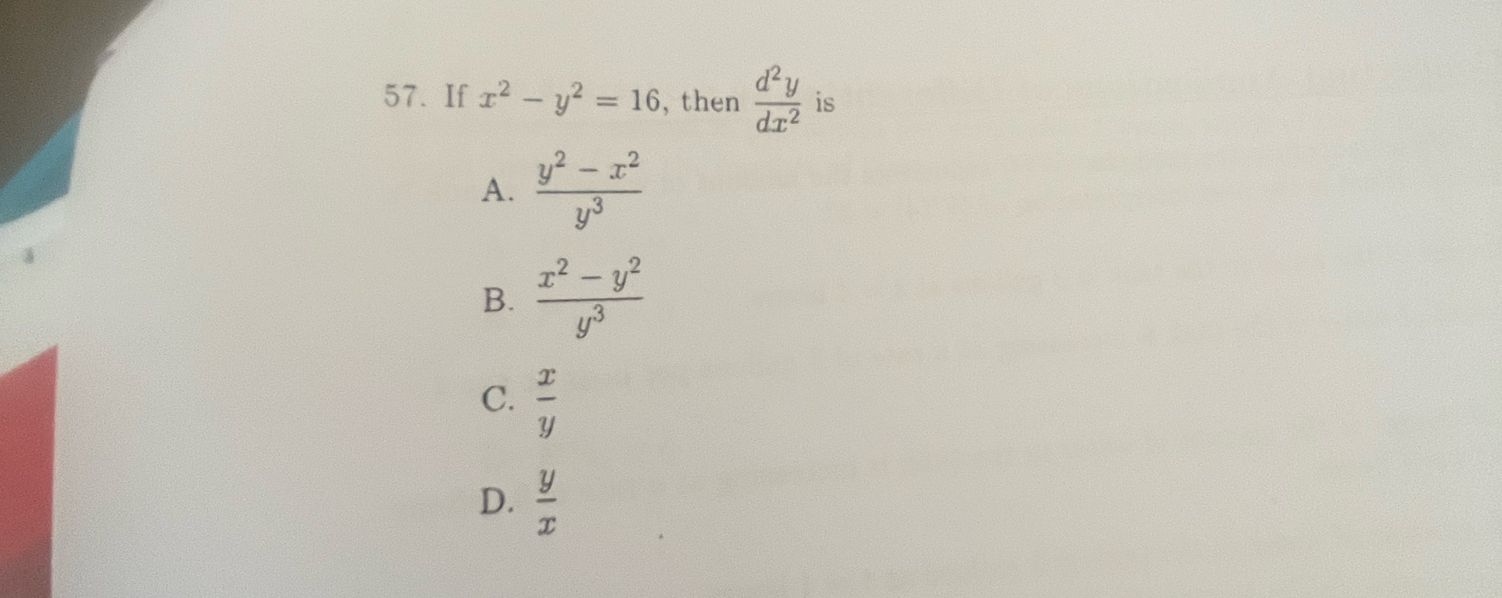Solved If x2-y2=16, ﻿then d2ydx2 | Chegg.com