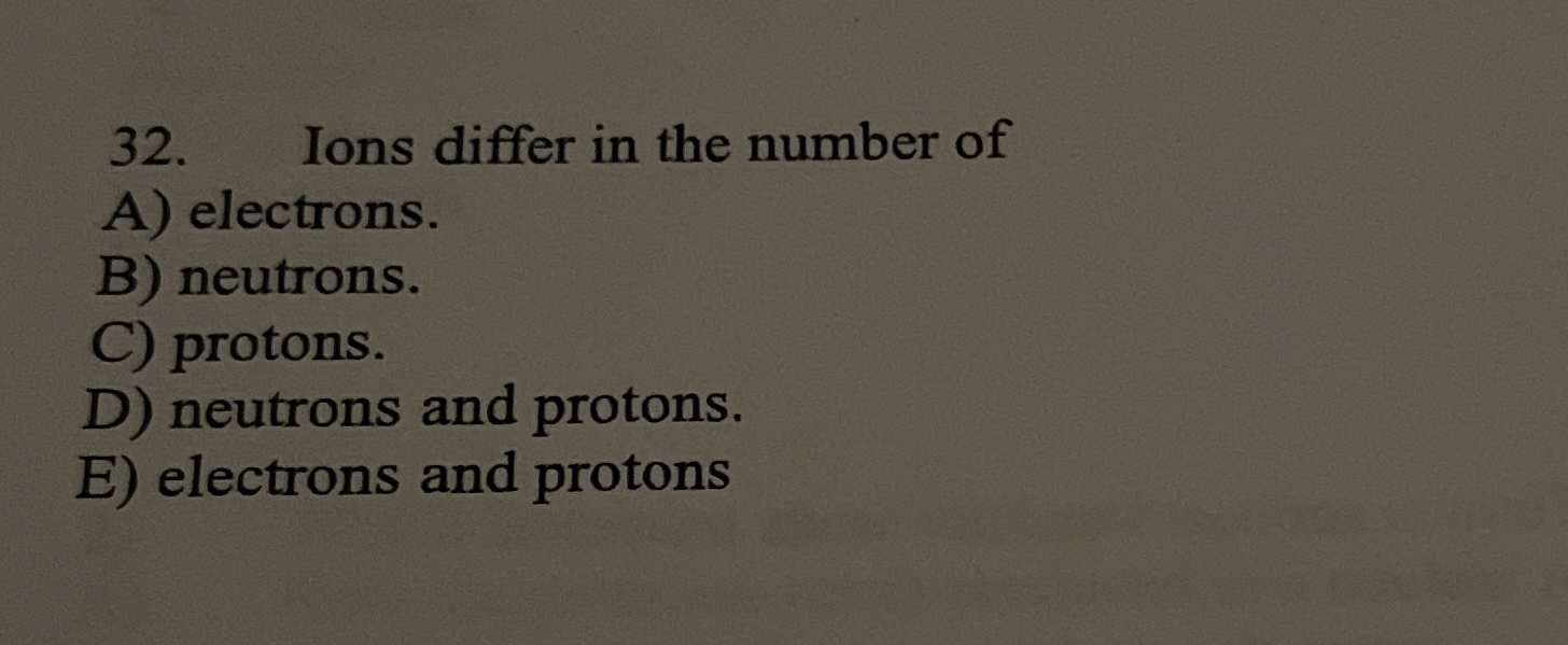 Solved Ions differ in the number ofA) ﻿electrons.B) | Chegg.com