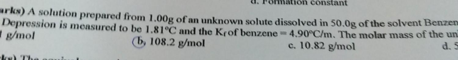 Solved arks) A solution prepared from 1.00g of an unknown | Chegg.com