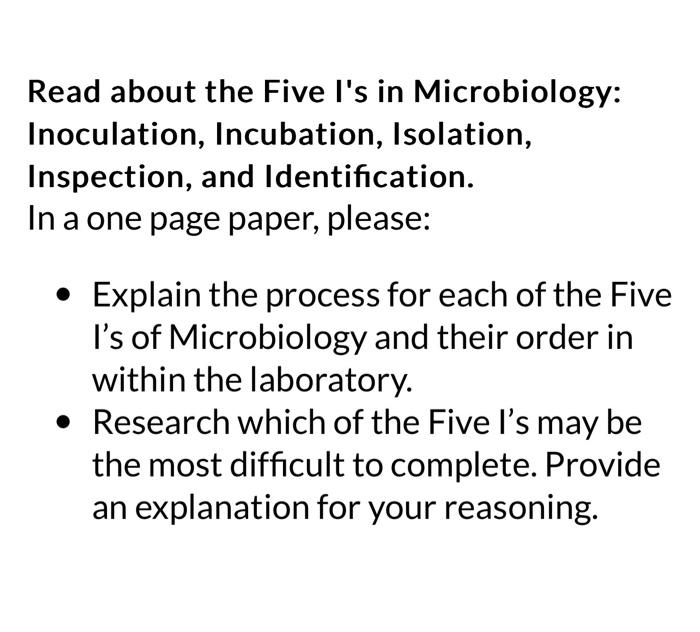 Solved Read about the Five I's in Microbiology: Inoculation, | Chegg.com