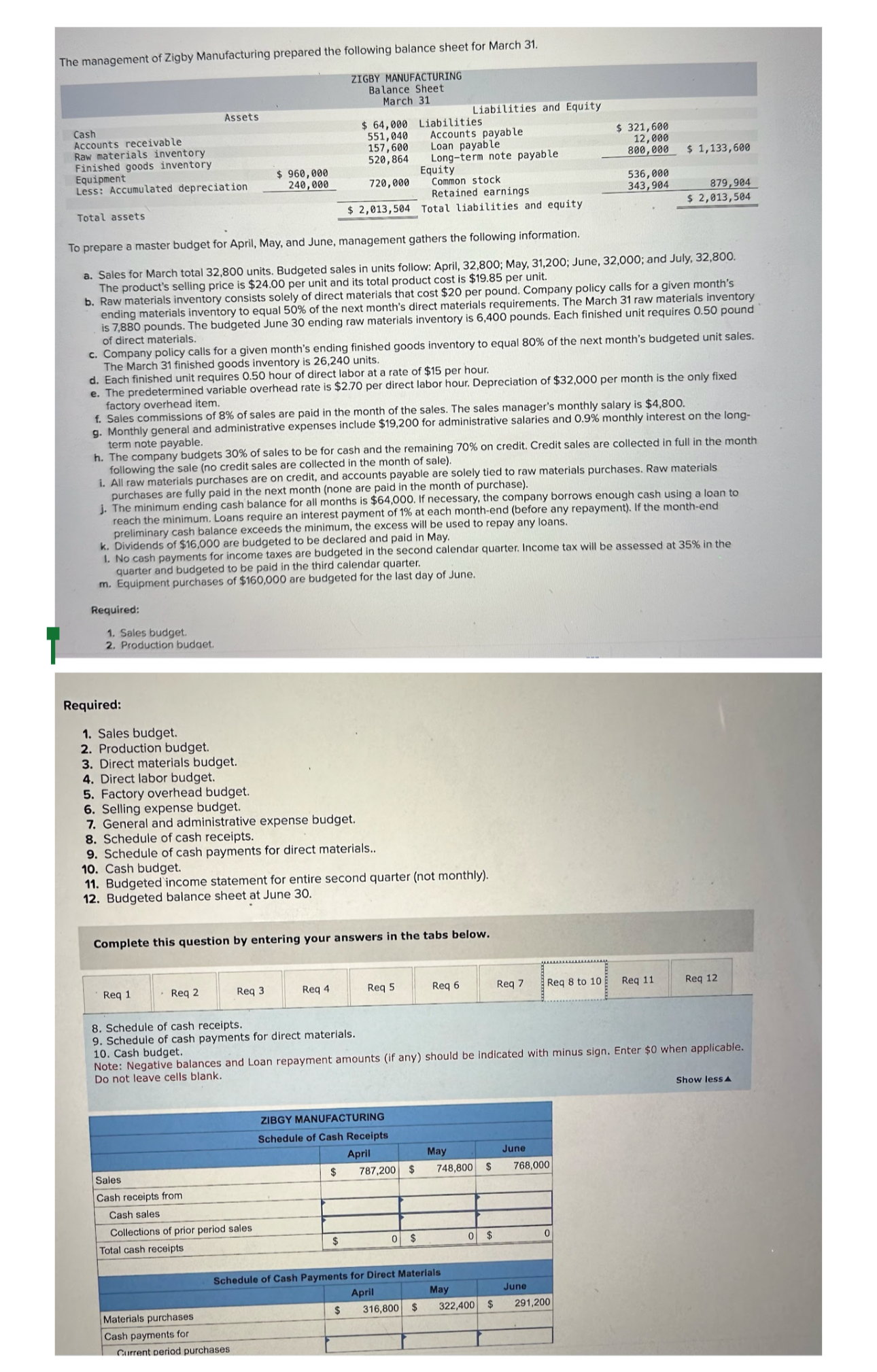 Solved Need help with Req 8 ﻿to 10 ﻿Req 11Req 12 ﻿Thank you! | Chegg.com