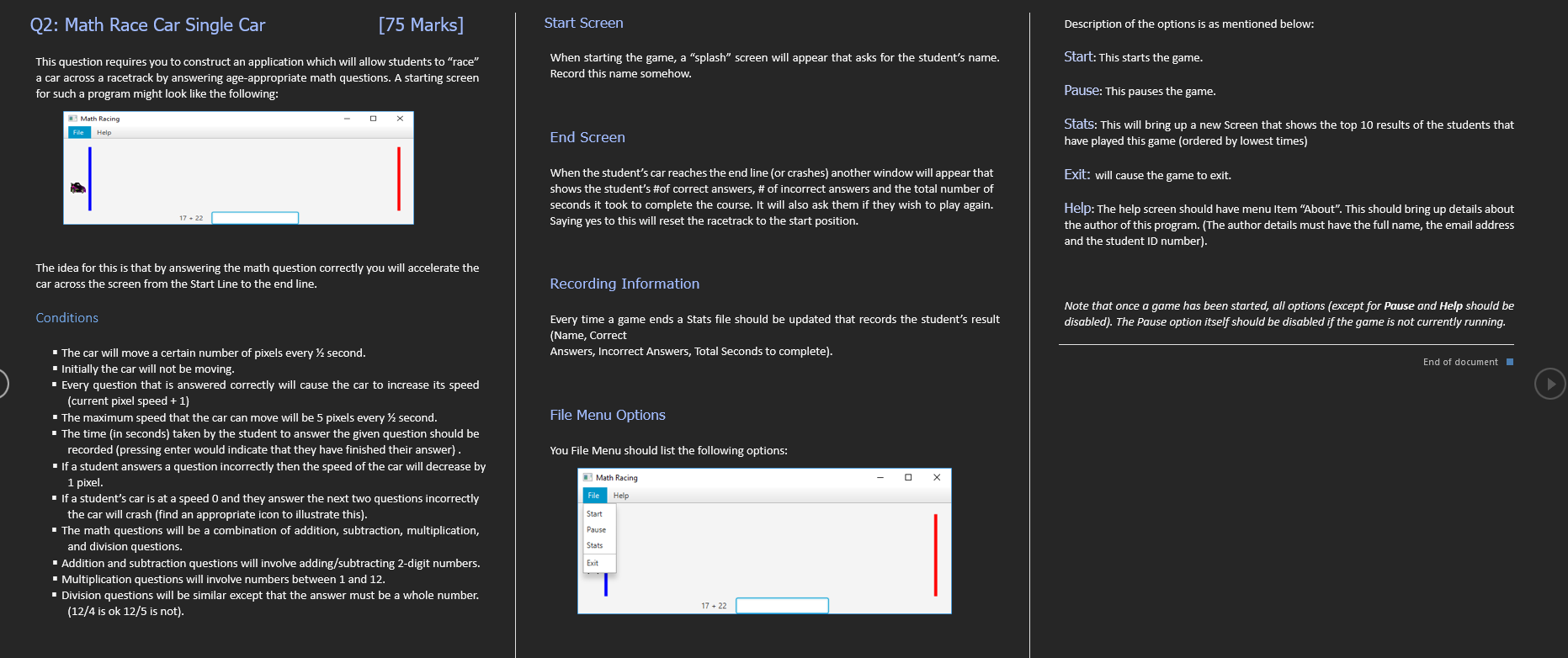 Solved (JAVA)Math Race Car Single CarThis question requires | Chegg.com