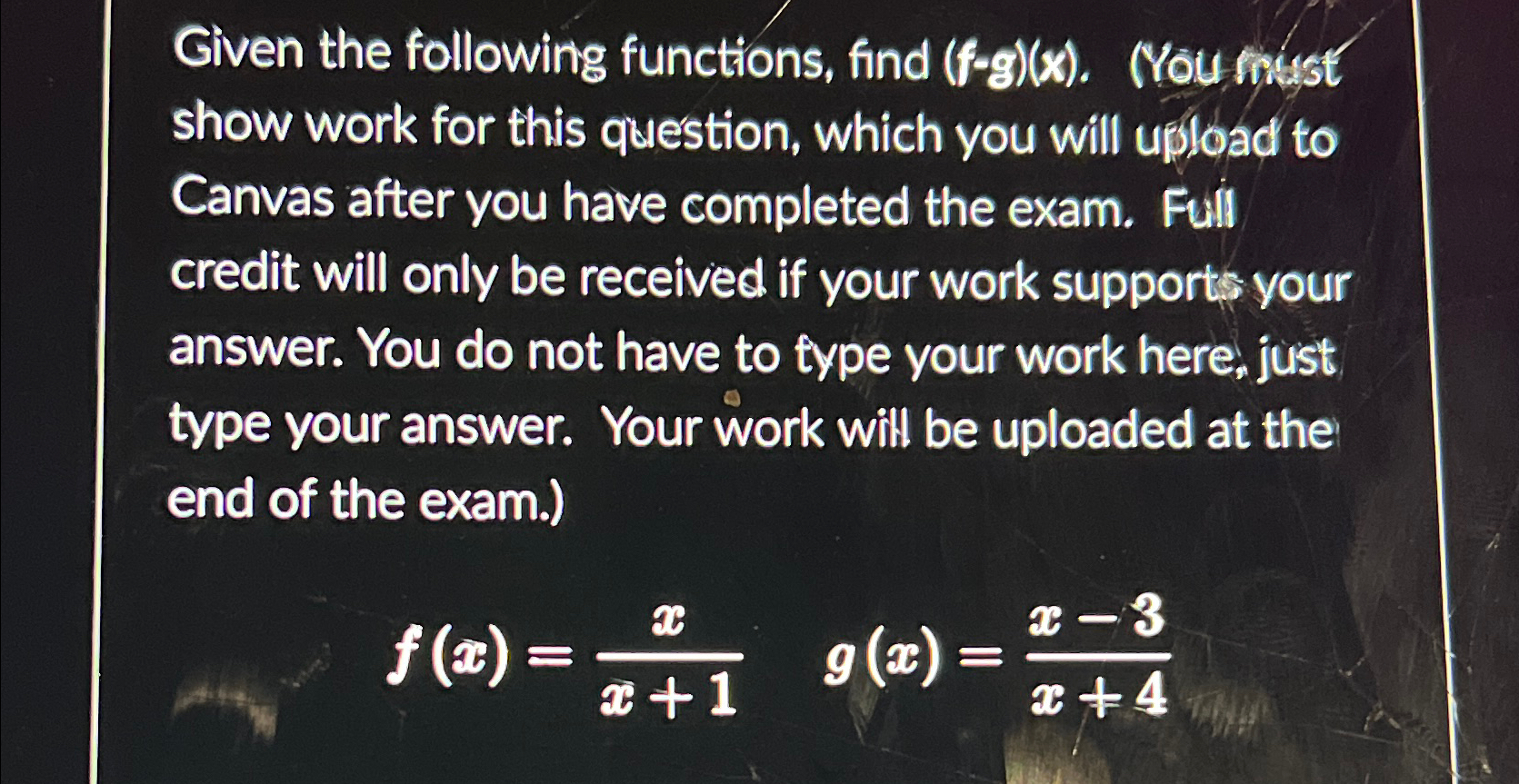 Solved Given the following functions, find (f-g)(x). (You | Chegg.com