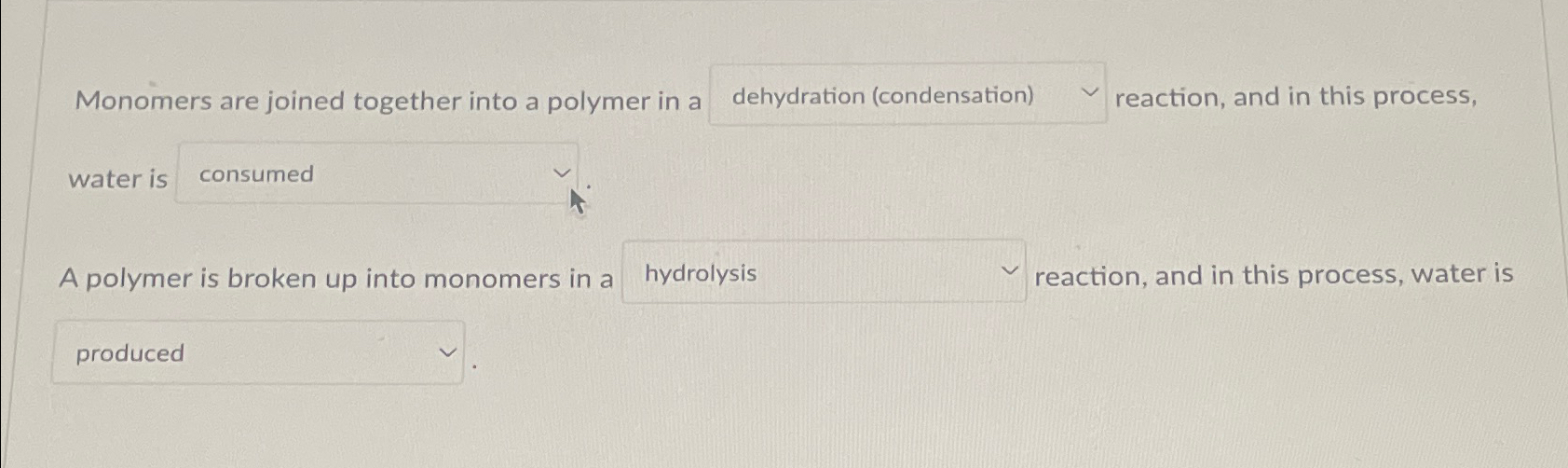 Solved Monomers are joined together into a polymer in a | Chegg.com
