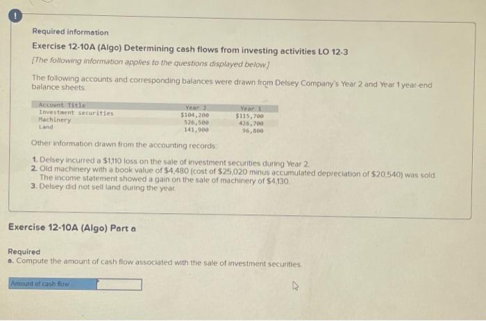 Solved Required information Exercise 12-10A (Algo) | Chegg.com