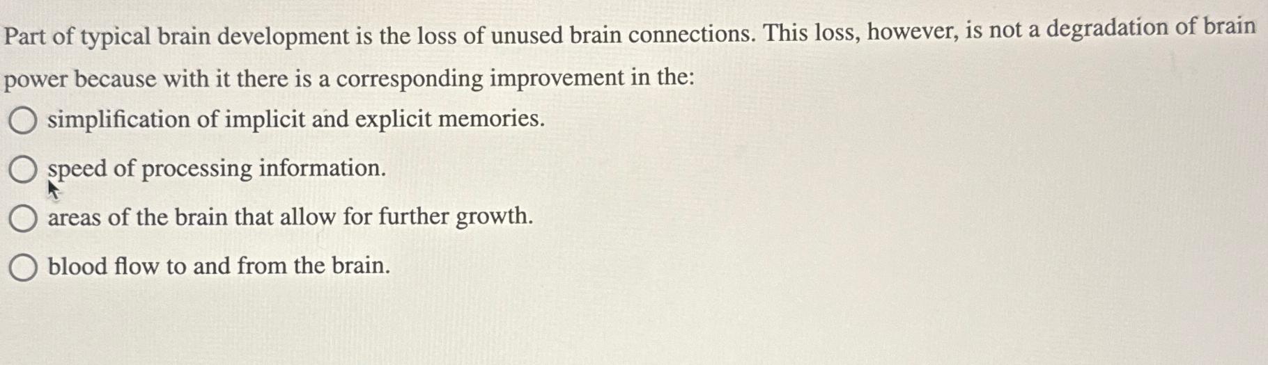 Solved Part of typical brain development is the loss of | Chegg.com