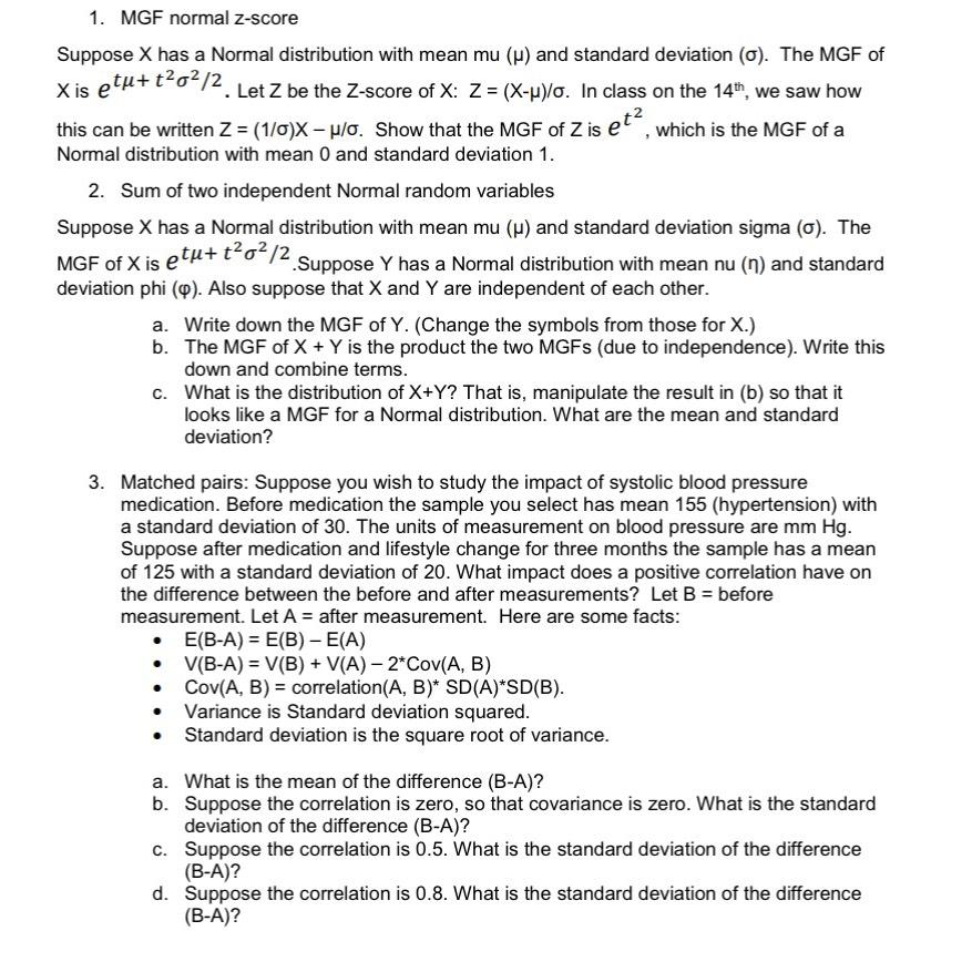 Solved MGF normal z-scoreSuppose x ﻿has a Normal | Chegg.com