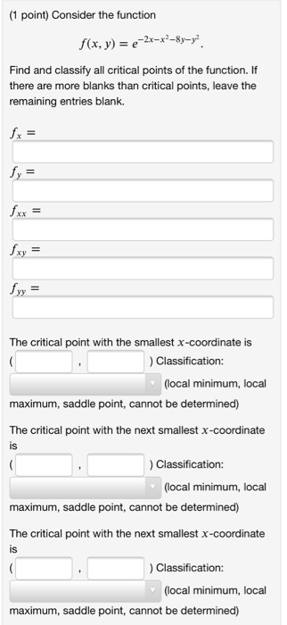 Solved (1 point) Consider the function f(x, y) = e-6x | Chegg.com