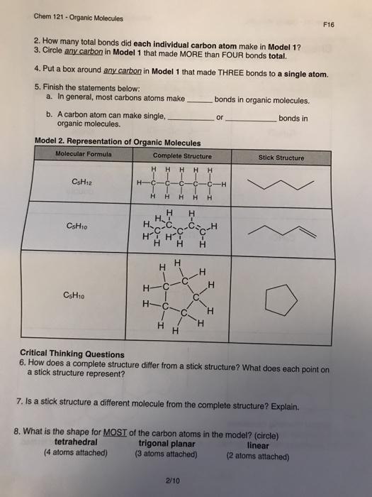 Solved ChemActivity: Organic Molecules How are the chemical | Chegg.com