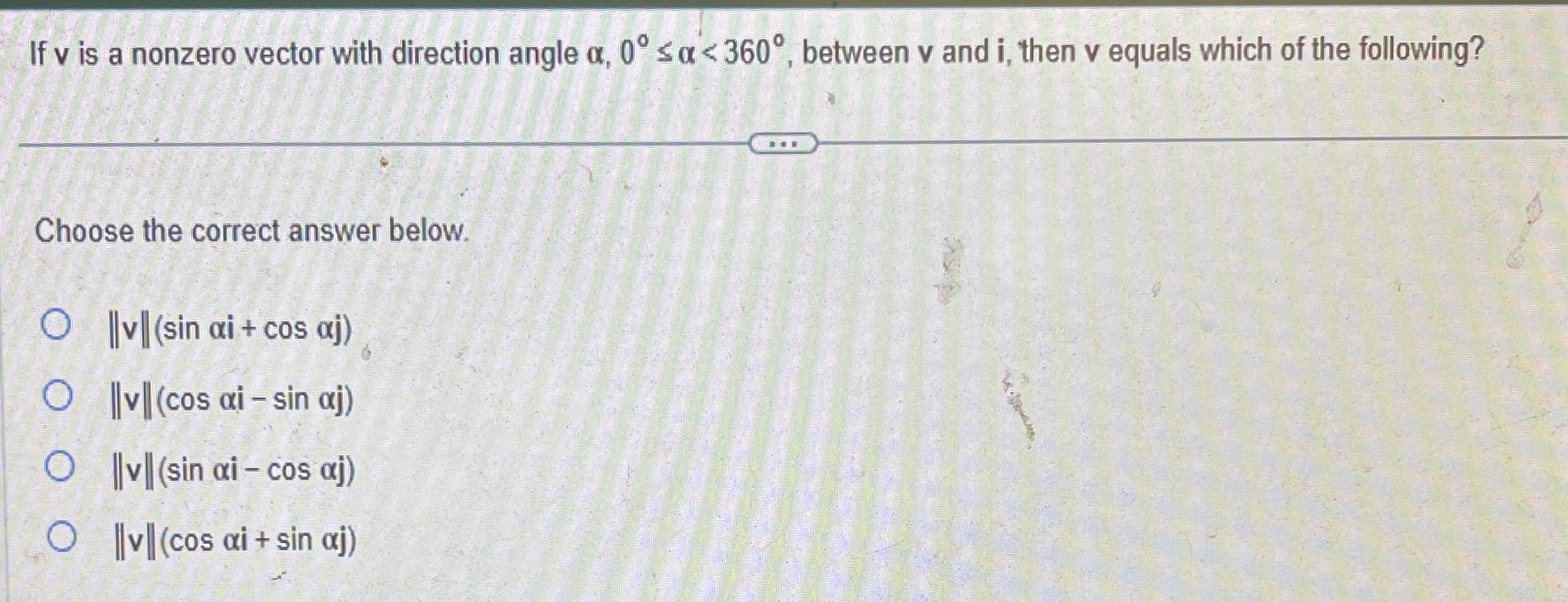 Solved If v ﻿is a nonzero vector with direction angle | Chegg.com