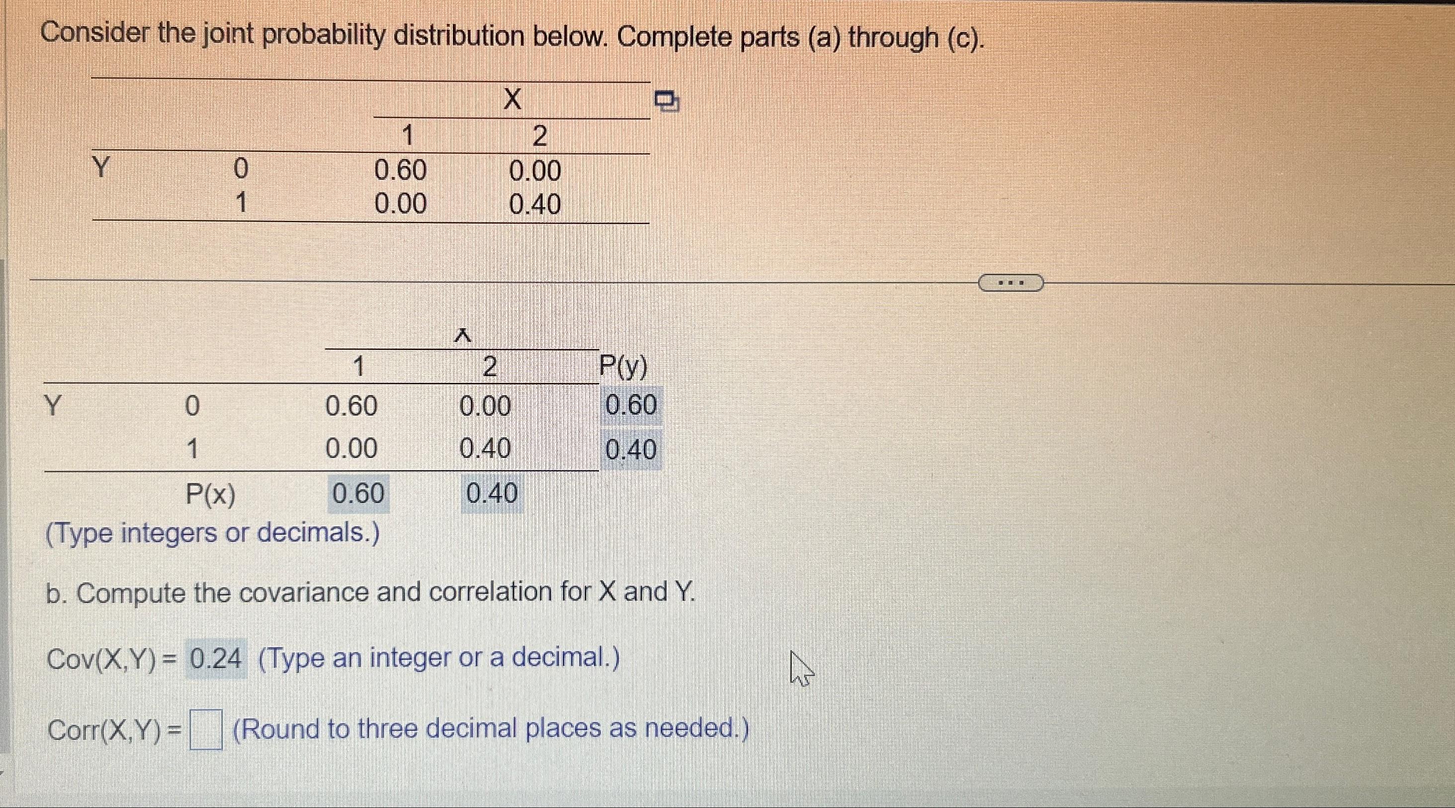 Solved Consider the joint probability distribution below. | Chegg.com