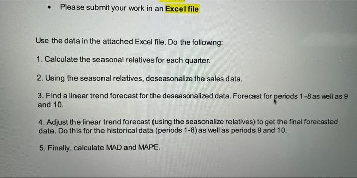 Solved - Please submit your work in an Excel file Use the | Chegg.com