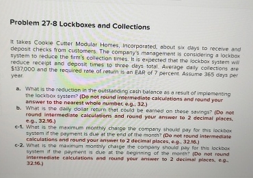 Solved Problem 27-8 ﻿Lockboxes and CollectionsIt takes | Chegg.com