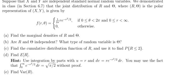 Solved Suppose that X and Y are independent standard normal | Chegg.com