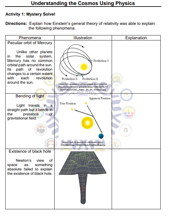 Solved Understanding the Cosmos Using Physics Activity 1: | Chegg.com