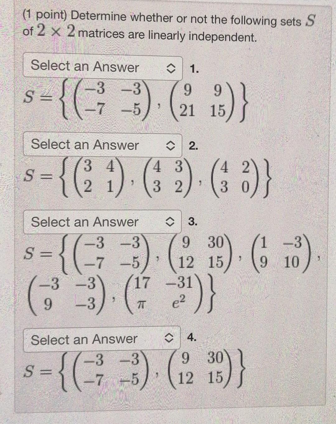 Solved (1 point) Determine whether or not the following sets | Chegg.com
