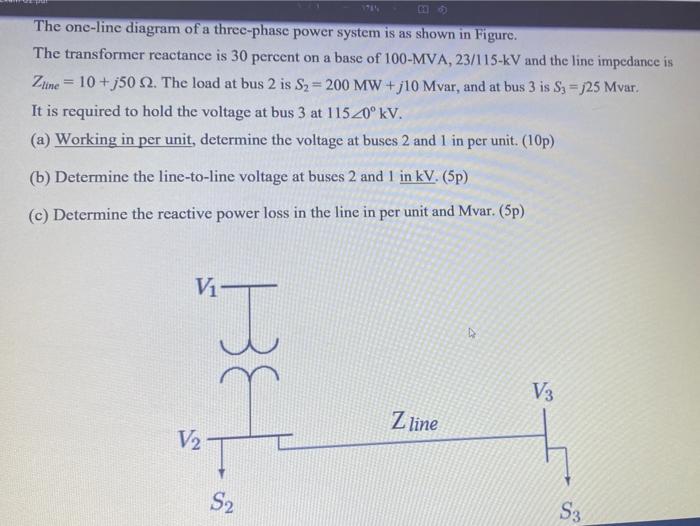 Consider The One-line Diagram The Three Phase Transformer Ba