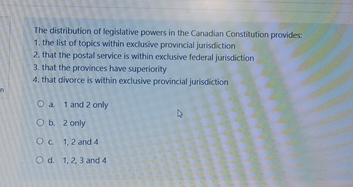Solved The distribution of legislative powers in the | Chegg.com