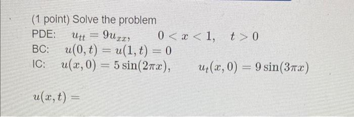 Solved (1 point) Solve the problem PDE: utt = = 9uxx u(0, t) | Chegg.com