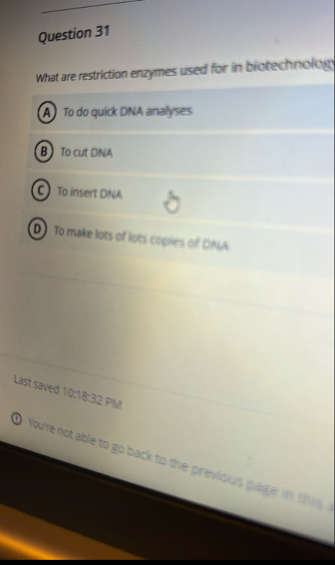 Solved Question 31What are restriction enzymes used for in | Chegg.com