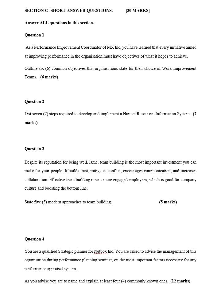 Solved Question 1 As a Performance Improvement Coordinator | Chegg.com