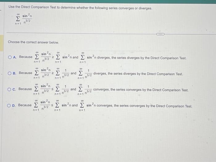 Solved Use the Direct Comparison Test to determine whether | Chegg.com