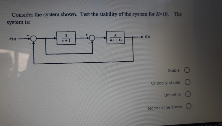 Solved Consider the system shown. Test the stability of the | Chegg.com