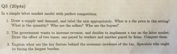 Solved Q3 (20pts) In a simple labor market model with | Chegg.com