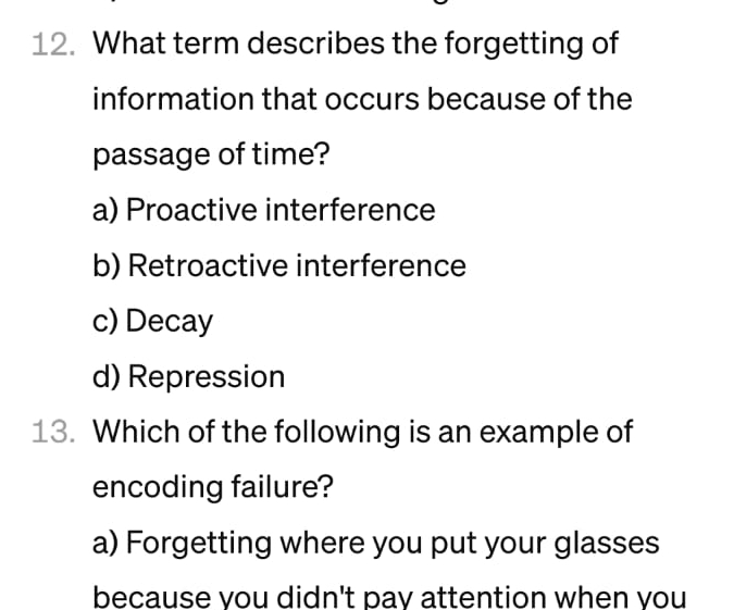 Solved What term describes the forgetting of information | Chegg.com