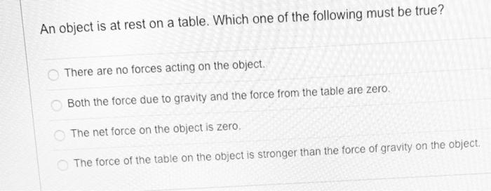 Solved An object is at rest on a table. Which one of the | Chegg.com