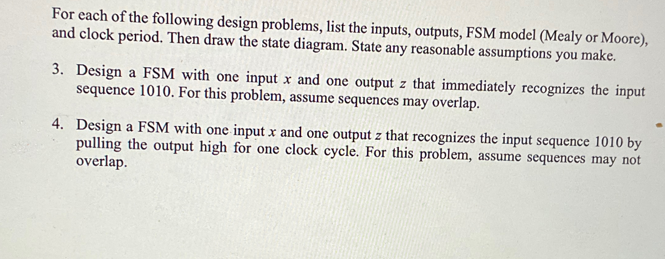 Solved For each of the following design problems, list the | Chegg.com