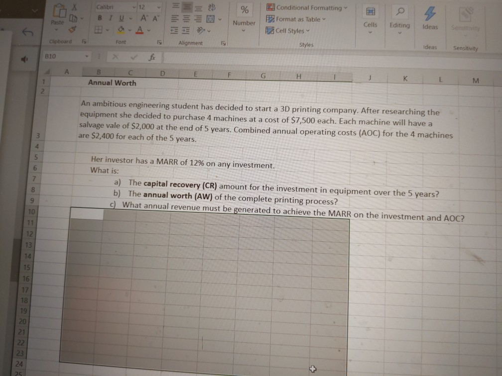 Solved X % Calibri - 12 BIU A A Paste Conditional Formatting | Chegg.com