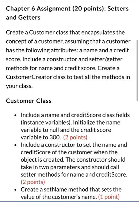 Solved Chapter 6 Assignment (20 points): Setters and Getters | Chegg.com