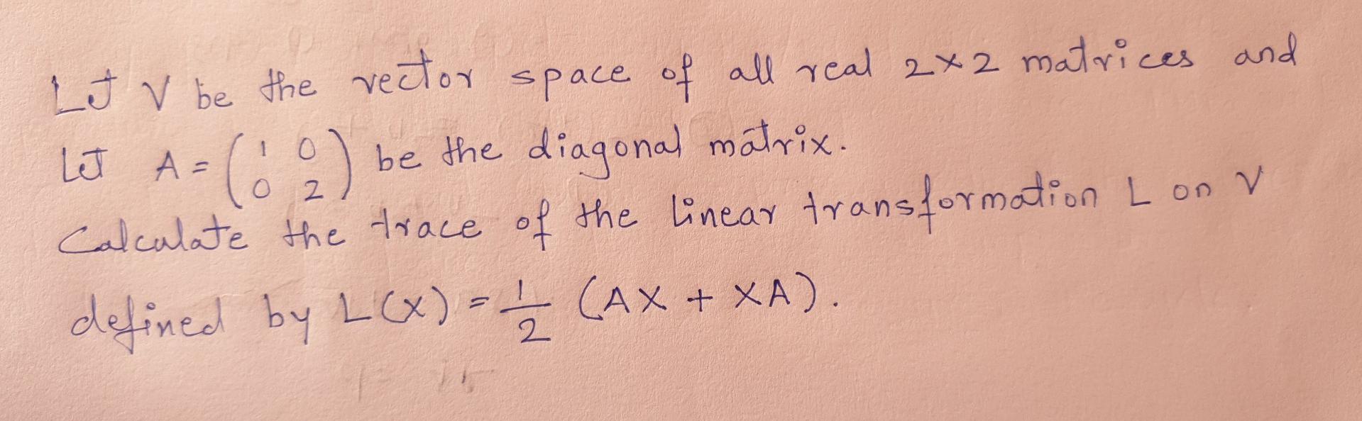 Solved Let V be the vector space of all real 2x2 matrices | Chegg.com