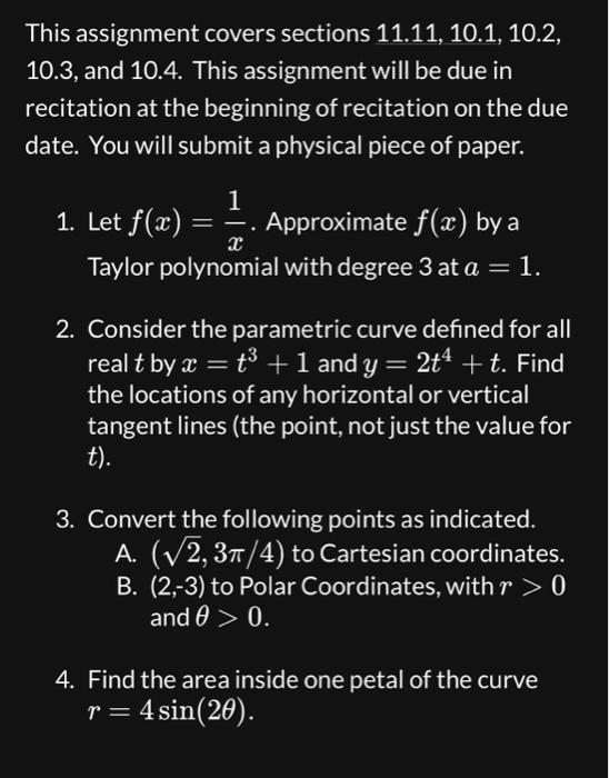 Solved 1. Let f(x)=x1. Approximate f(x) by a Taylor | Chegg.com