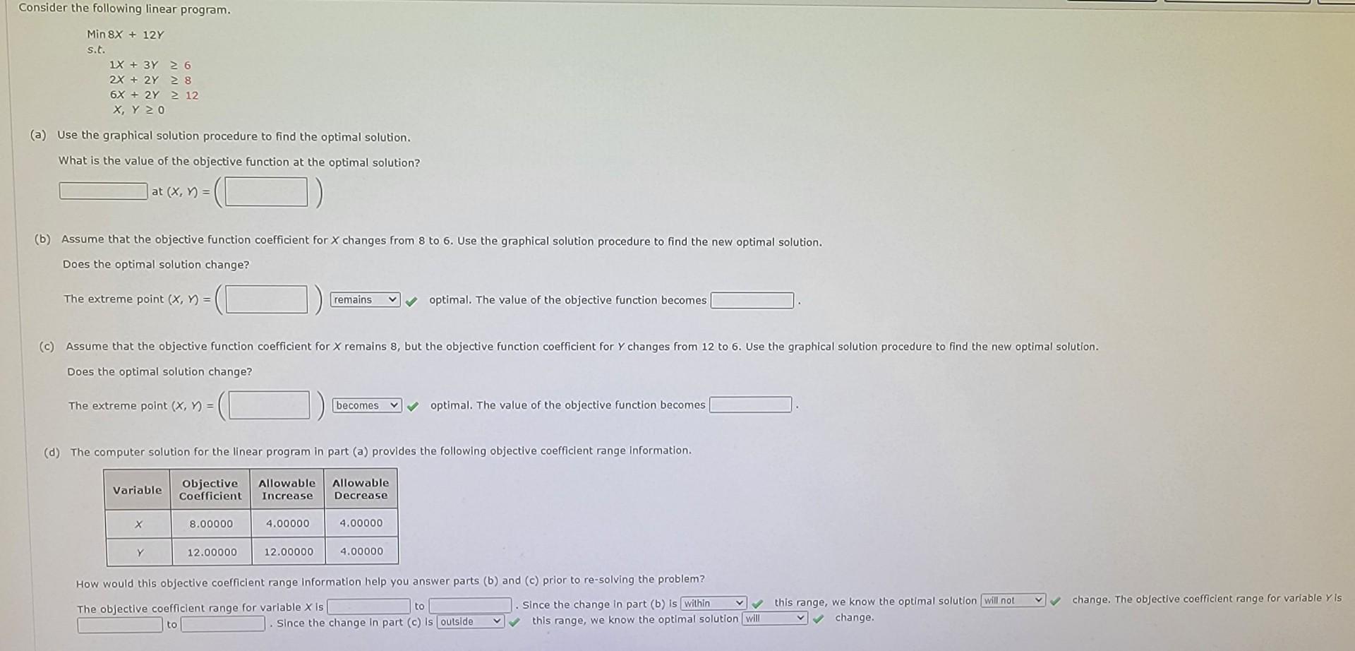 Solved Consider the following linear program. Min 8X+12Y | Chegg.com