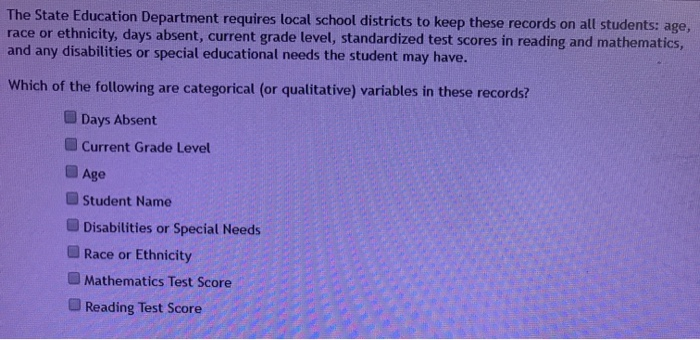 Solved The State Education Department requires local school | Chegg.com Solved The State Education Department requires local school | Chegg.com
