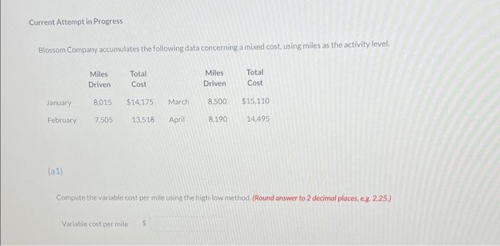 Current Attempt in Progress Blossom Company | Chegg.com